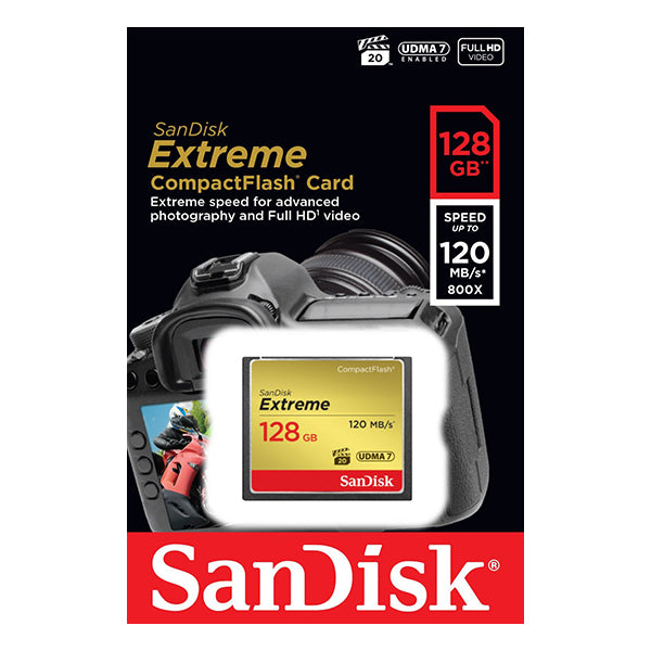 SanDisk 128GB Extreme CompactFlash Card with (write) 85MB/s and (Read ...